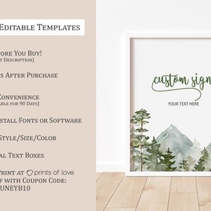 Watercolor Forest and Mountains Custom Sign Template | Woodland Custom ...