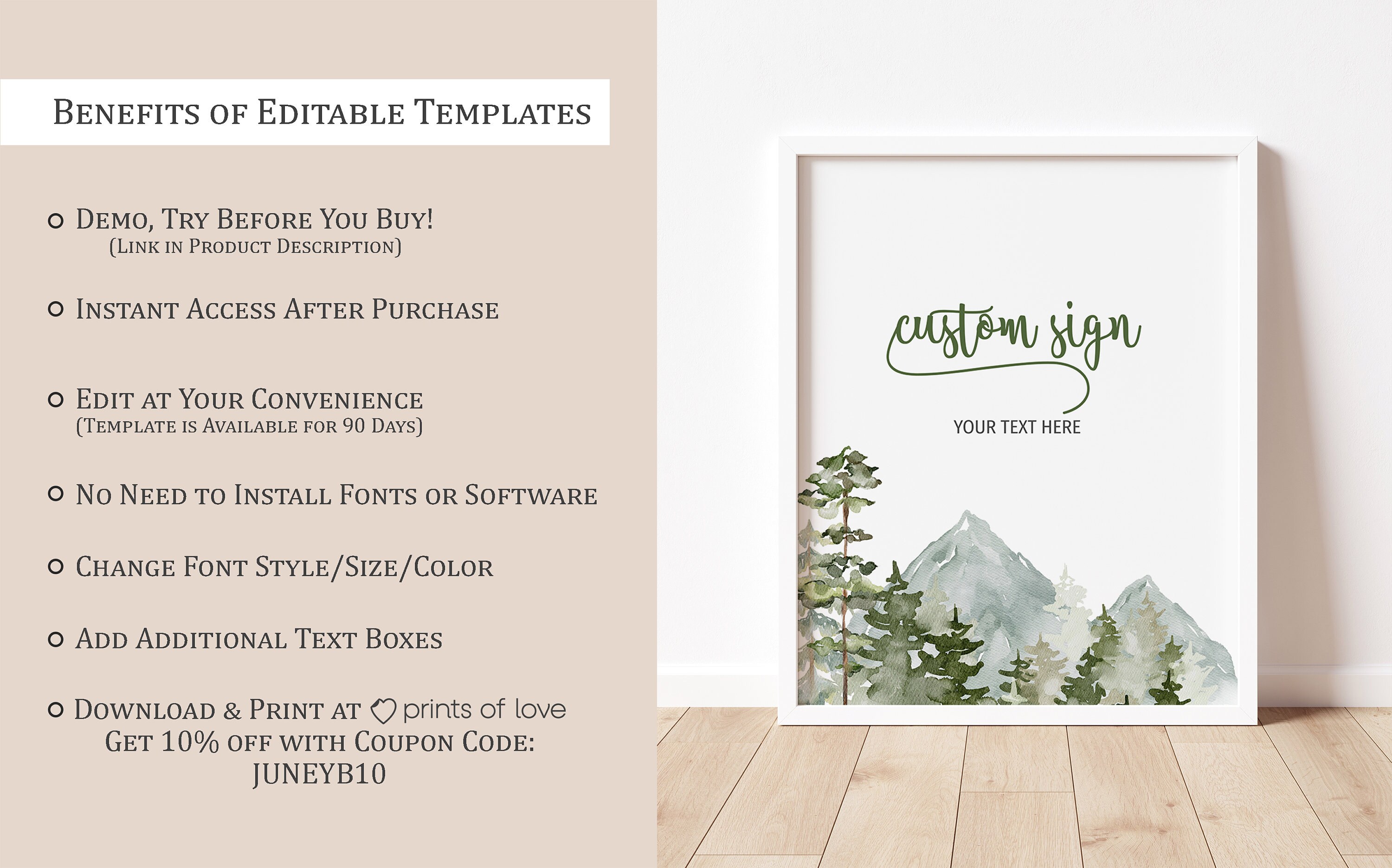 Watercolor Forest and Mountains Custom Sign Template - Etsy