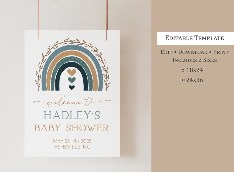 Boho Rainbow Baby Shower Welcome Sign for Baby Boy Editable - Etsy