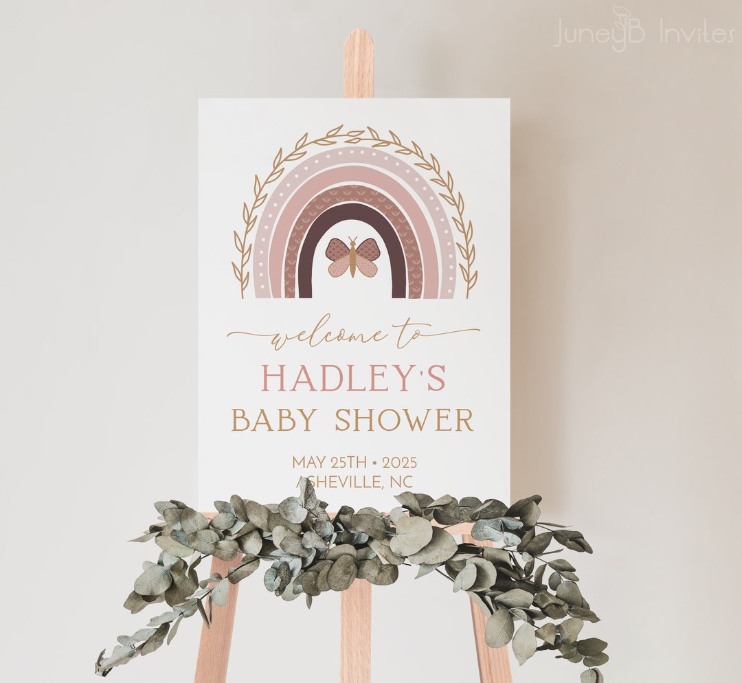 Boho Rainbow Baby Shower Welcome Sign | Editable Sign Template With ...