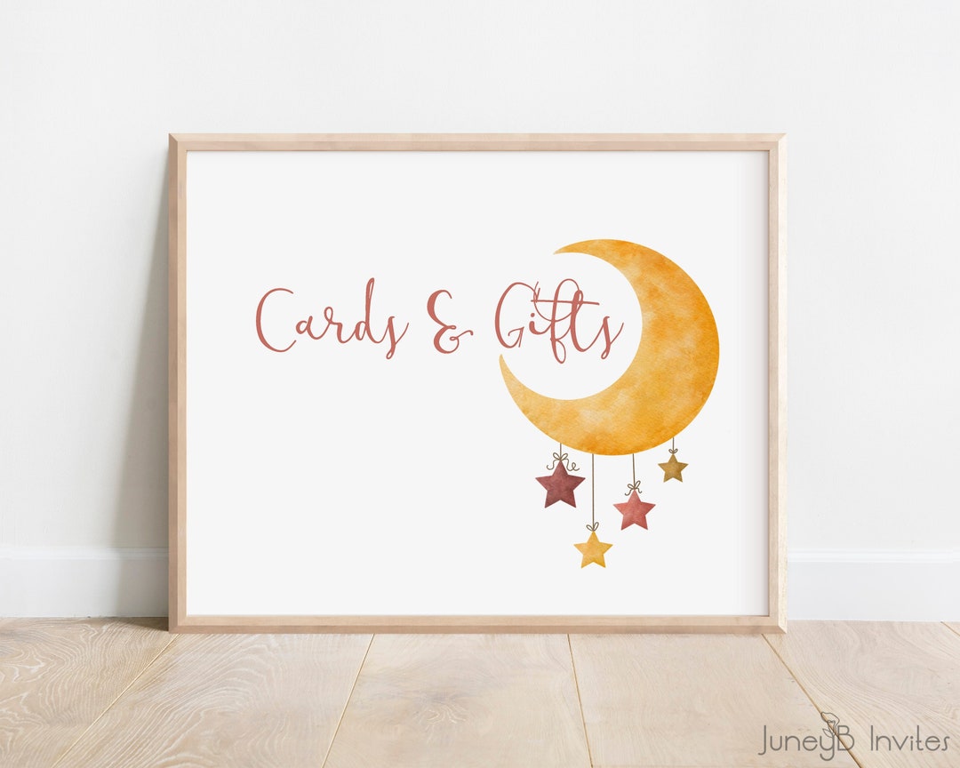 Over the Moon Cards and Gifts Sign, Watercolor Moon and Stars Sign ...