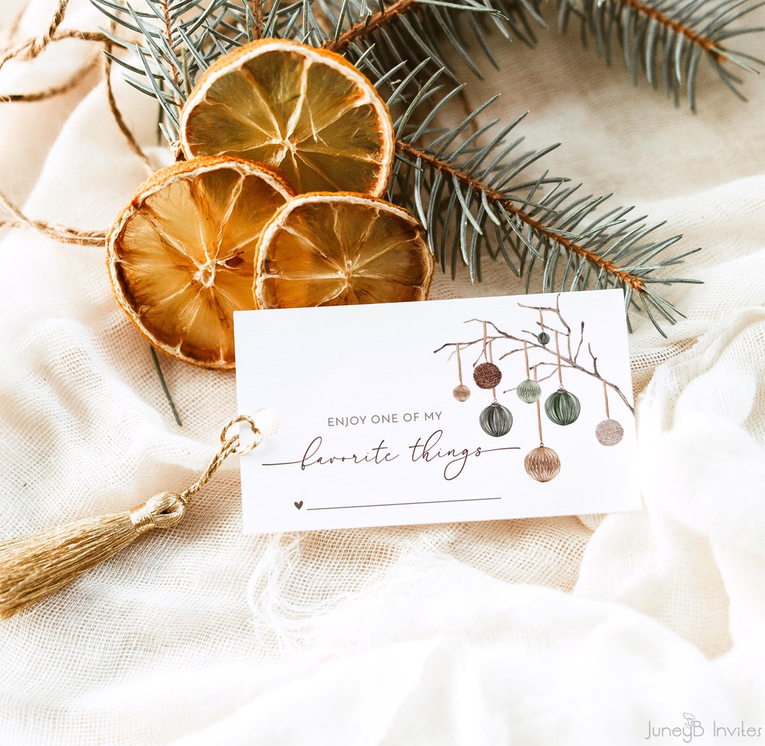 Favorite Things Party Gift Tag | Rustic Favor Tag With Ornaments ...