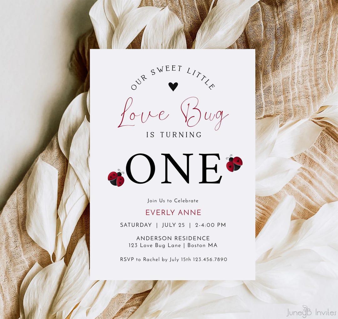 Love Bug First Birthday Invitation | Ladybug 1st Birthday Party Invite ...