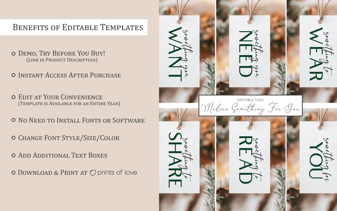 Personalized Christmas Gift Tags | Modern Printable, Editable (PDF) - Etsy