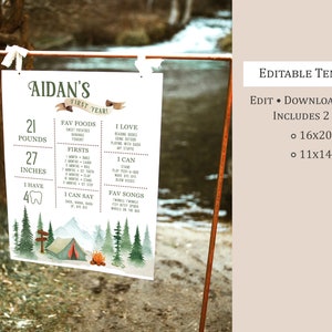 Camping Theme First Birthday Milestone Sign | Birthday Poster ...