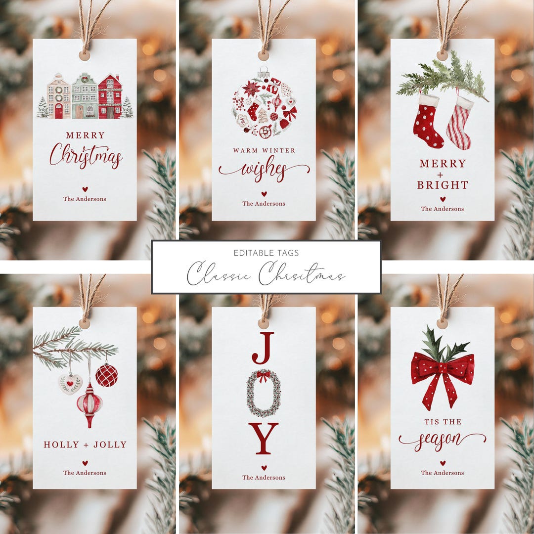 Printable Christmas Gift Tags Set of 6 Christmas Tags Classic Red ...