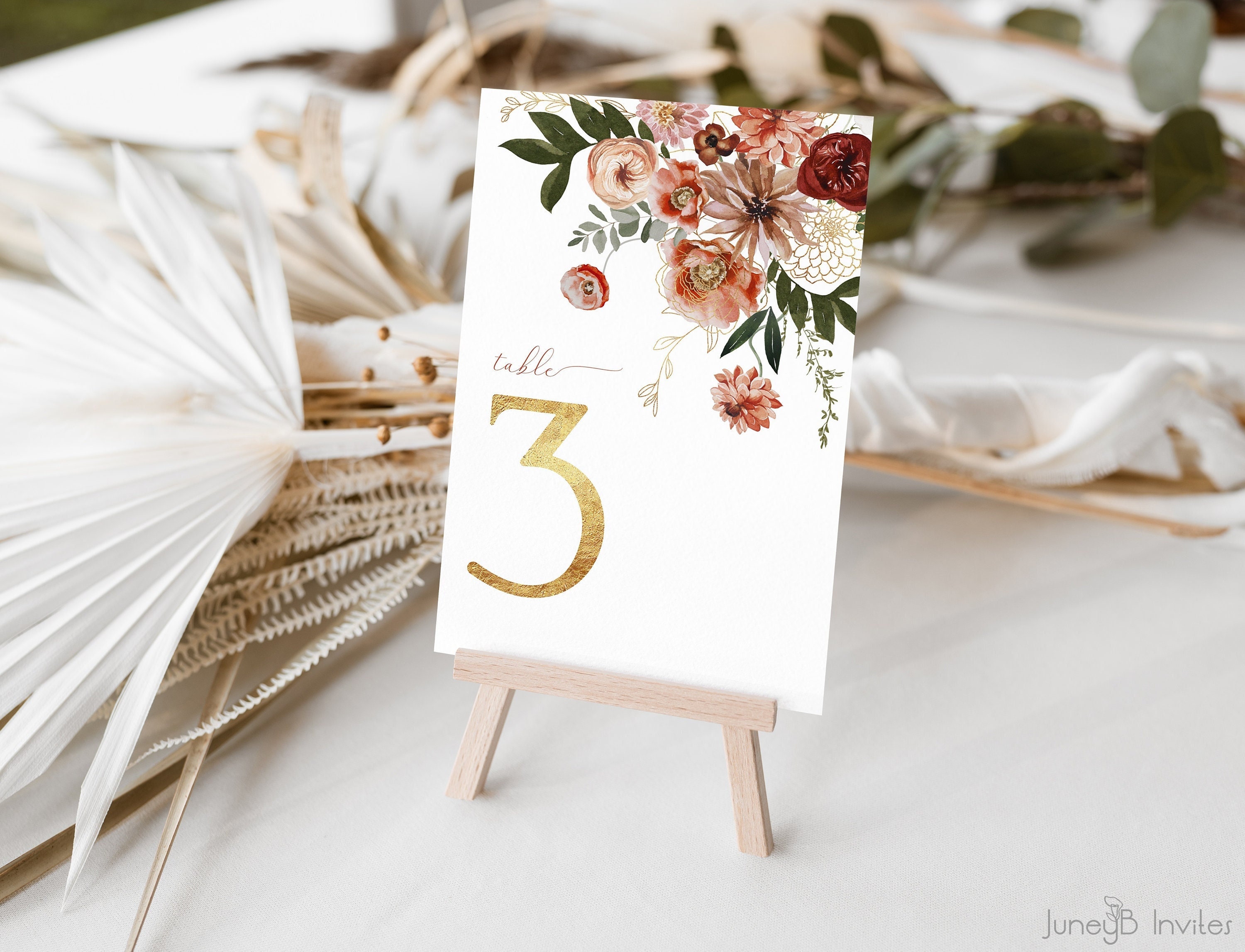 Fall Wedding Table Numbers Floral Table Numbers Gold Foil - Etsy
