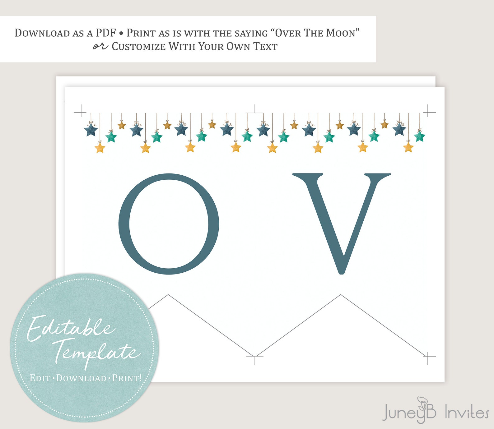 Over the Moon Baby Shower Editable Banner Banner Template - Etsy