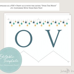 Over the Moon Baby Shower Editable Banner, Banner Template With Gold ...