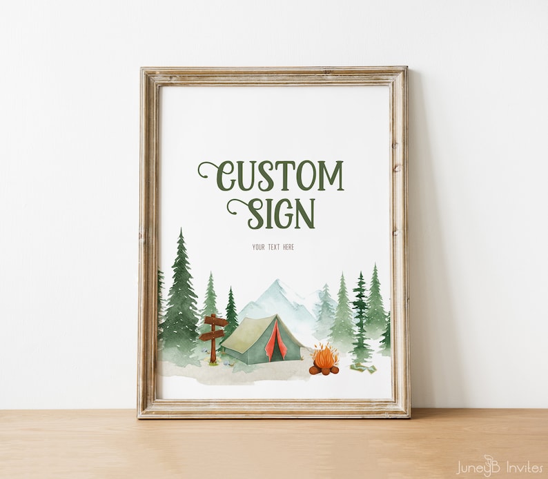 Camping Birthday Custom Sign Template | Watercolor Trees (digital ...