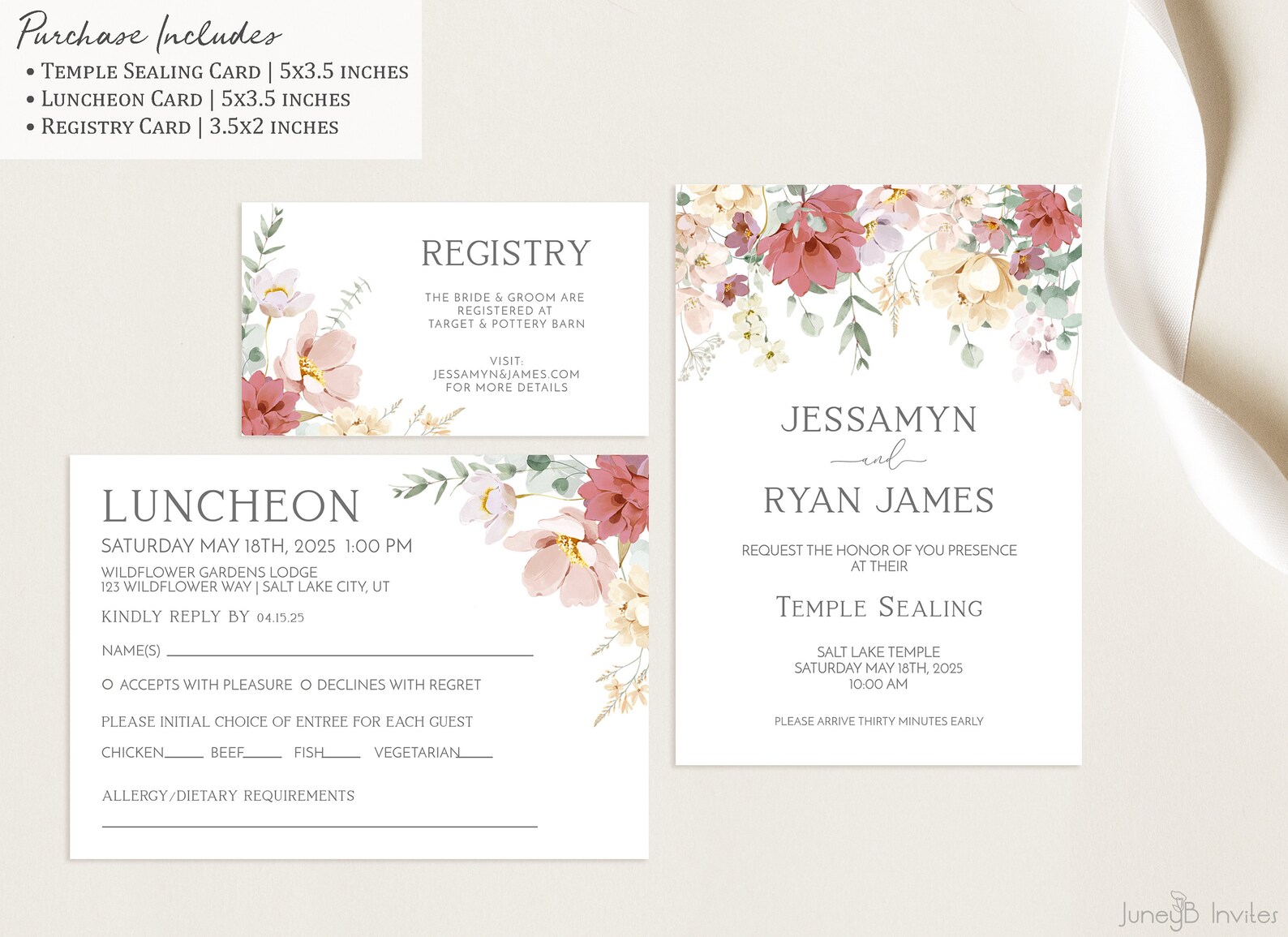 LDS Wedding Invitation Wildflower Wedding Invitation Bundle - Etsy