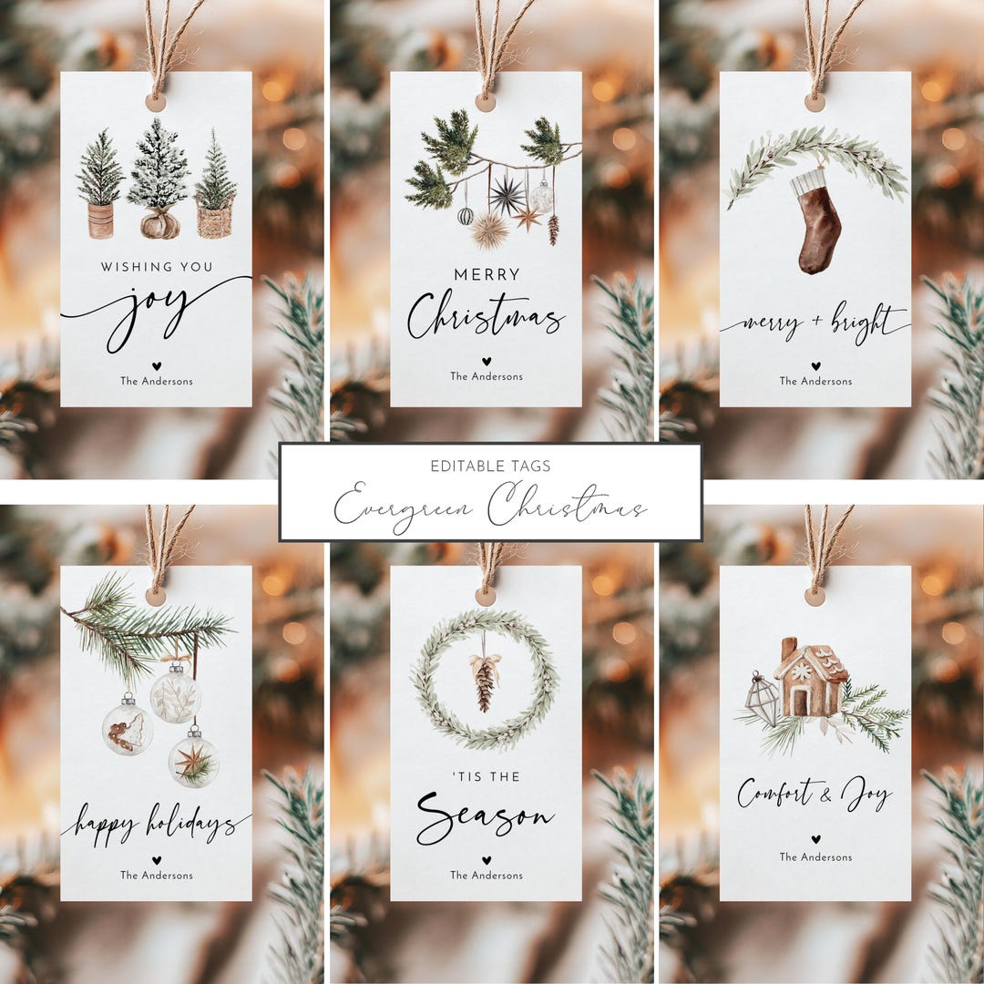 Printable Christmas Gift Tags Set of 6 | Christmas Tags | Rustic Modern ...