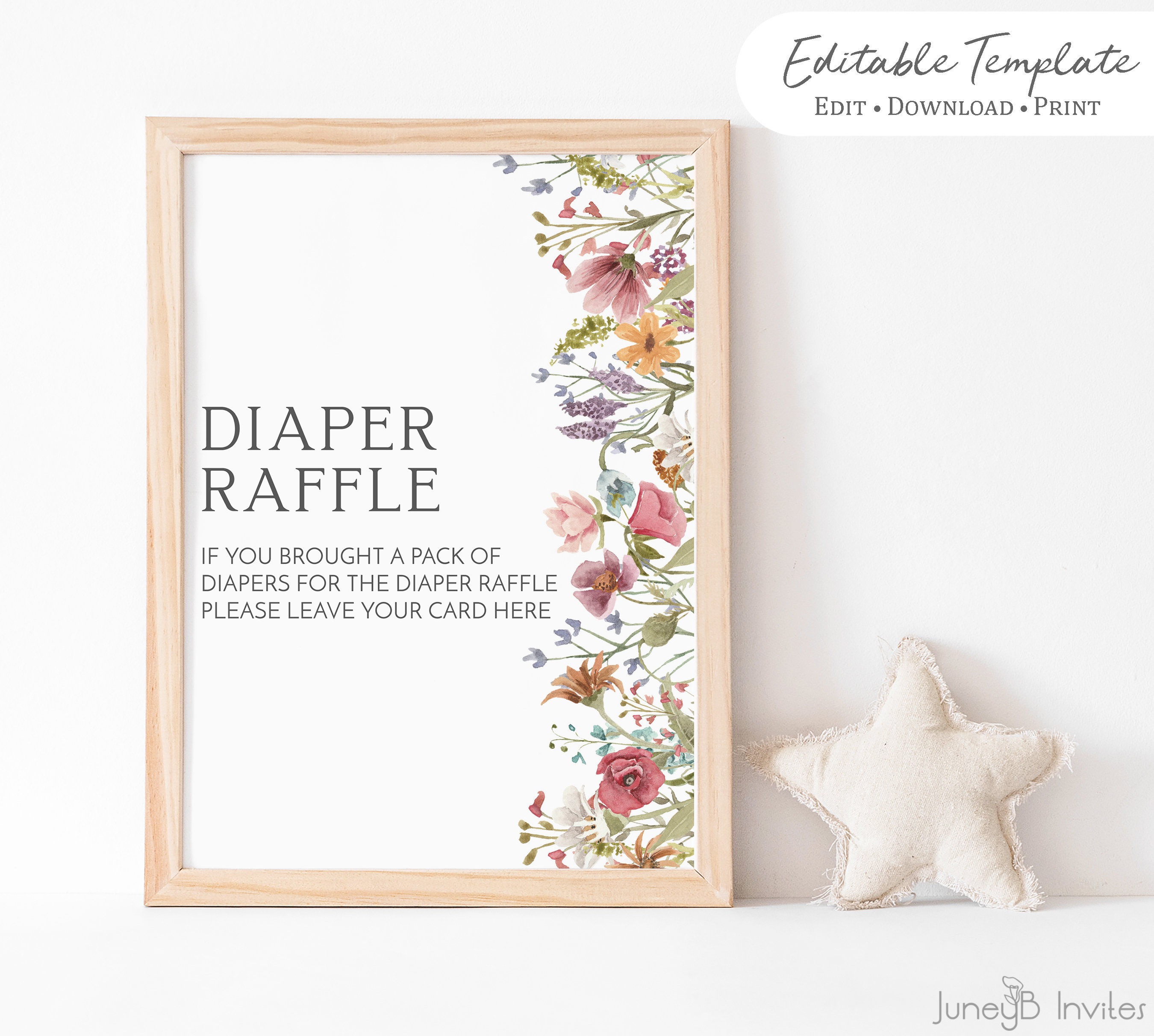 Wildflower Baby Shower Diaper Raffle Sign Template - Etsy