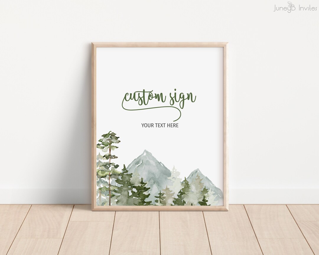 Watercolor Forest and Mountains Custom Sign Template | Woodland Custom ...