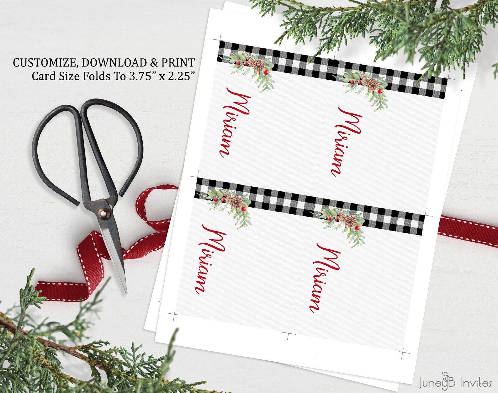 Buffalo Plaid Christmas Place Card Christmas Table Name | Etsy