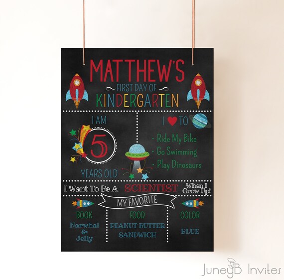 Rockets First Day of School Chalkboard Sign Space Theme Back - Etsy