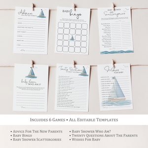 Sailboat Baby Shower Games Bundle | Nautical Baby Shower Games | Ahoy ...