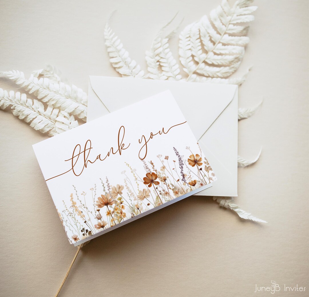Fall Floral Thank You Card Template: Autumn Wedding, Baby Shower ...