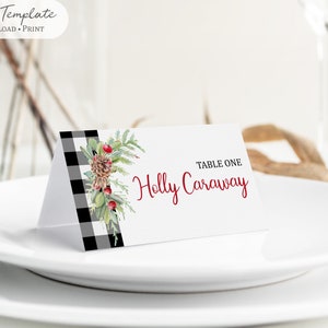 Buffalo Plaid Christmas Place Card | Christmas Table Name Cards ...