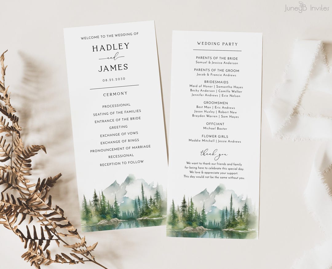Mountain Wedding Program | Forest Wedding Ceremony Program | Custom Ceremony Program | Forest ...