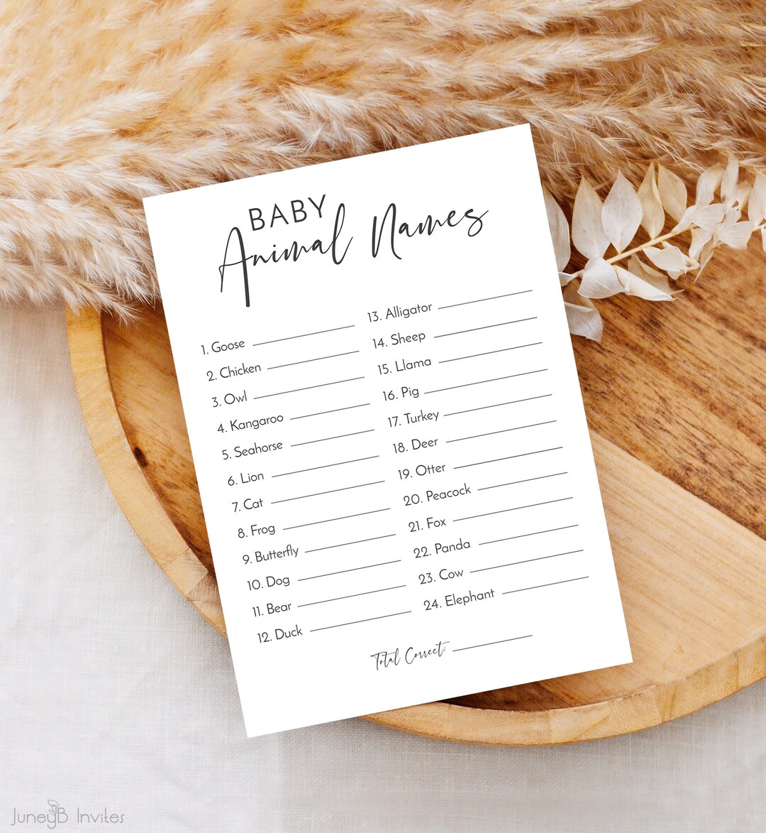 Baby Animal Names Game Baby Shower Game Name The Baby - Etsy México