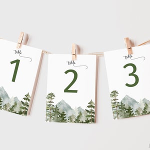 Adventure Begins Mountain Them Table Numbers Template | Watercolor ...