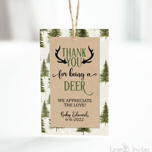 Oh Deer Baby Shower Favor Tag, Deer Antlers Thank You Tag, Editable ...