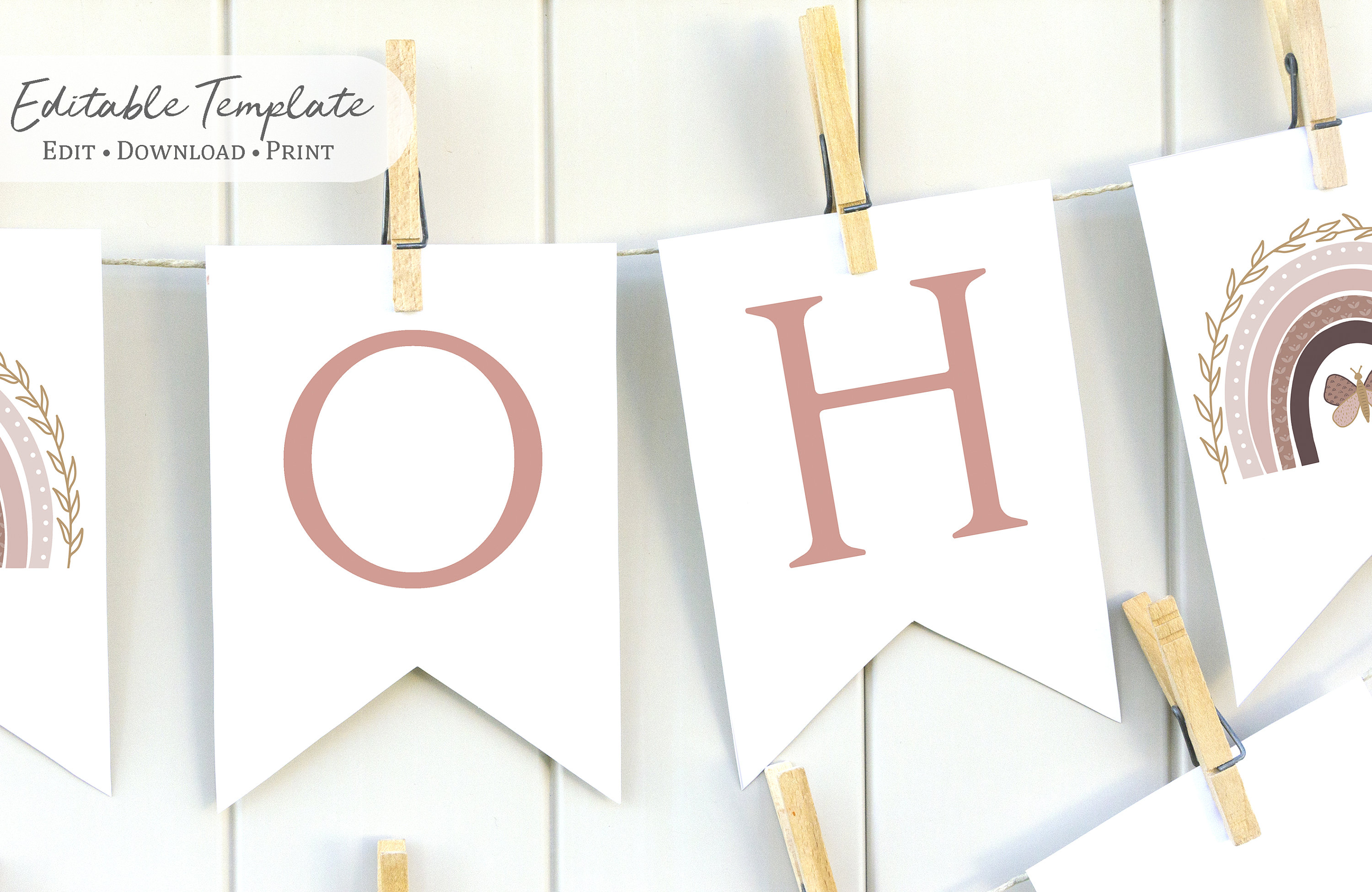 Rainbow Baby Girl Baby Shower Banner | Pink and Gold Boho Rainbow Flag ...