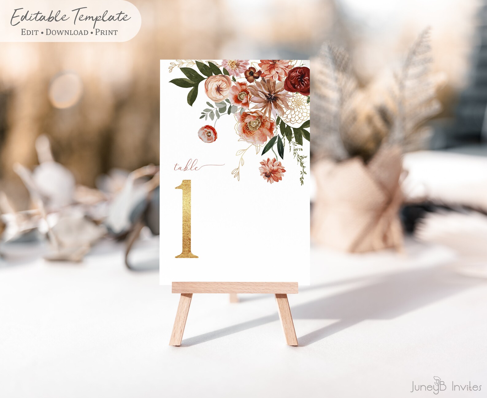 Fall Wedding Table Numbers Floral Table Numbers Gold Foil - Etsy