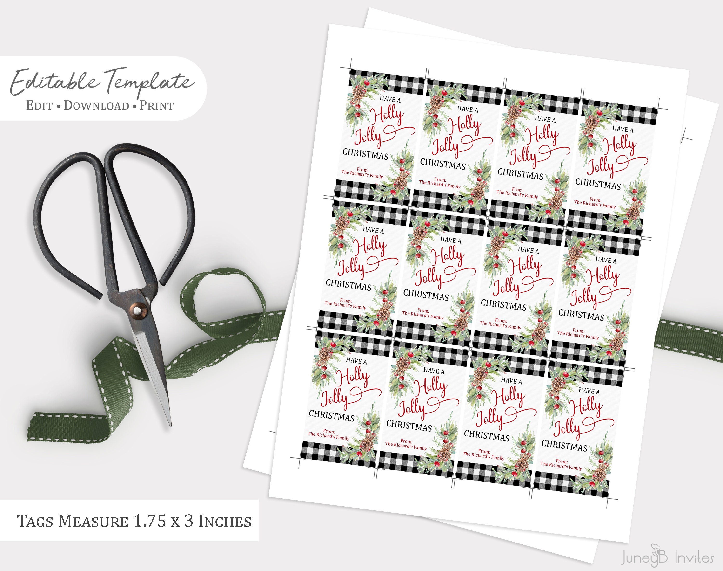 Holly Jolly Editable Christmas Favor Tag Printable Christmas - Etsy