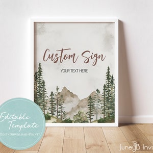 Watercolor Forest Custom Sign, Custom Sign With Mountain and Trees ...