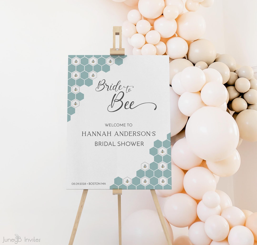 Bride to Bee Shower Welcome Sign: Honeycomb & Watercolor Bees (editable ...