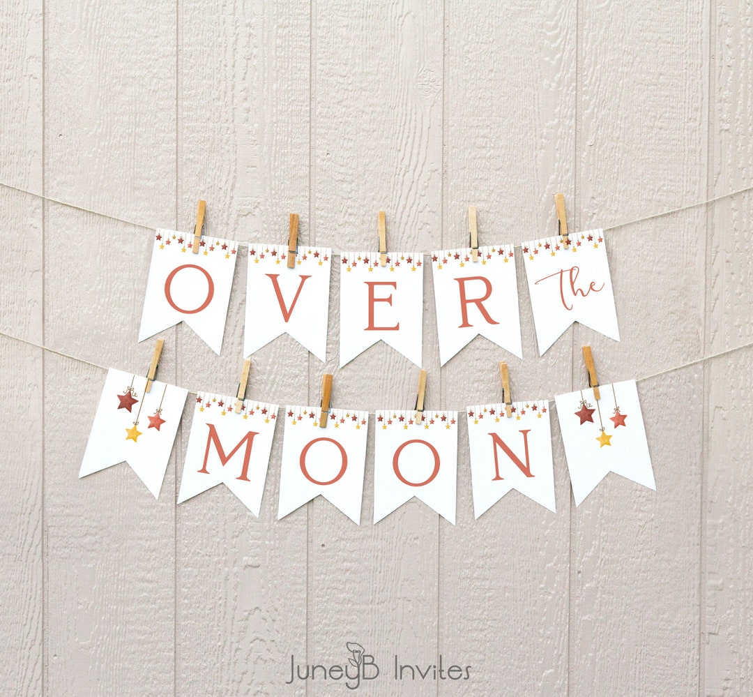Over the Moon Baby Shower Editable Banner, Banner Template With Gold ...