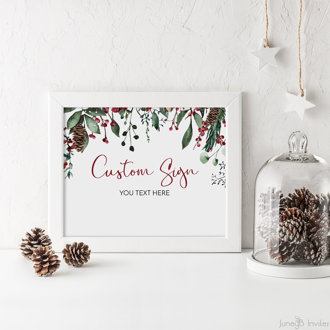 Merry Little Christmas Party Custom Sign With Berries and Greenery ...