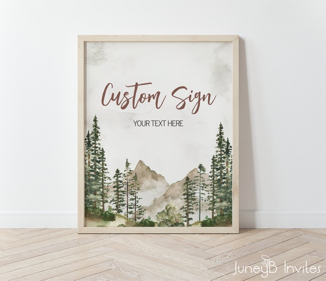 Watercolor Forest Custom Sign, Custom Sign With Mountain and Trees ...