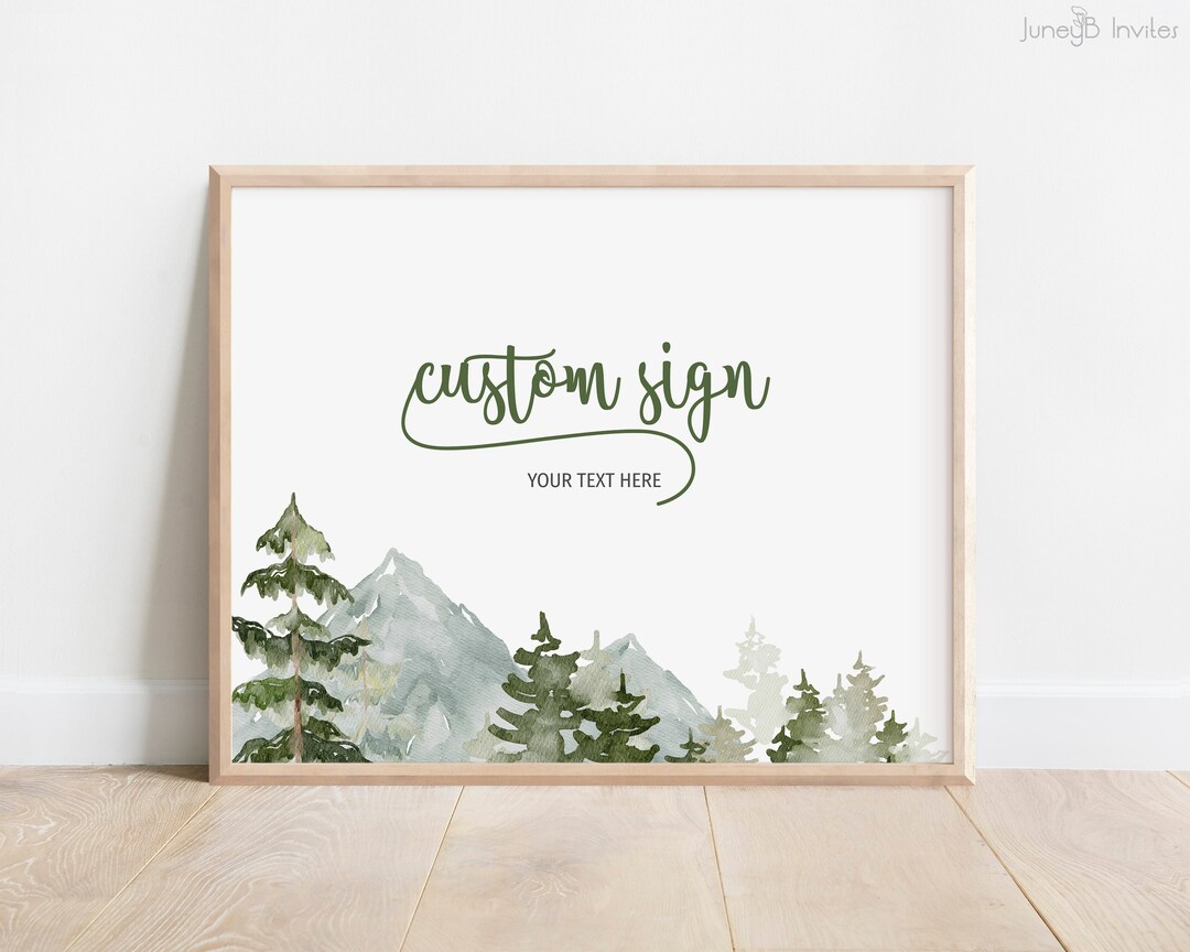 Watercolor Forest and Mountains Custom Sign Template | Woodland Custom ...