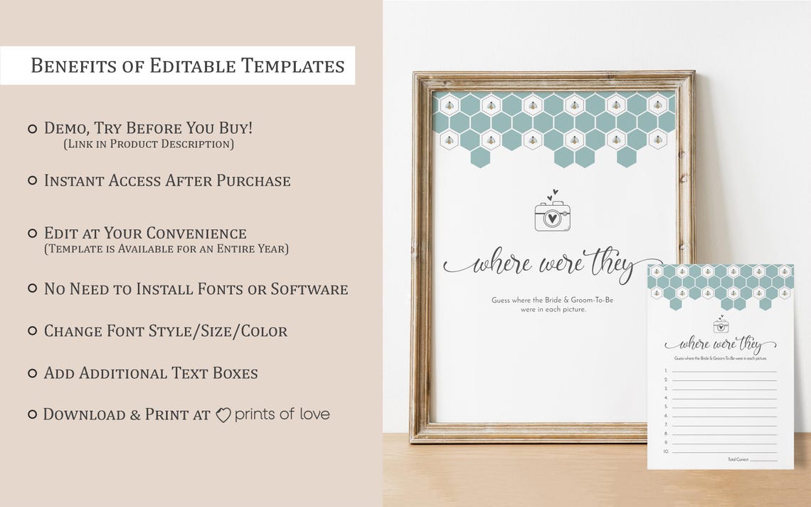 Bride to Bee Bridal Shower Game: Couples Photo (editable Template) - Etsy