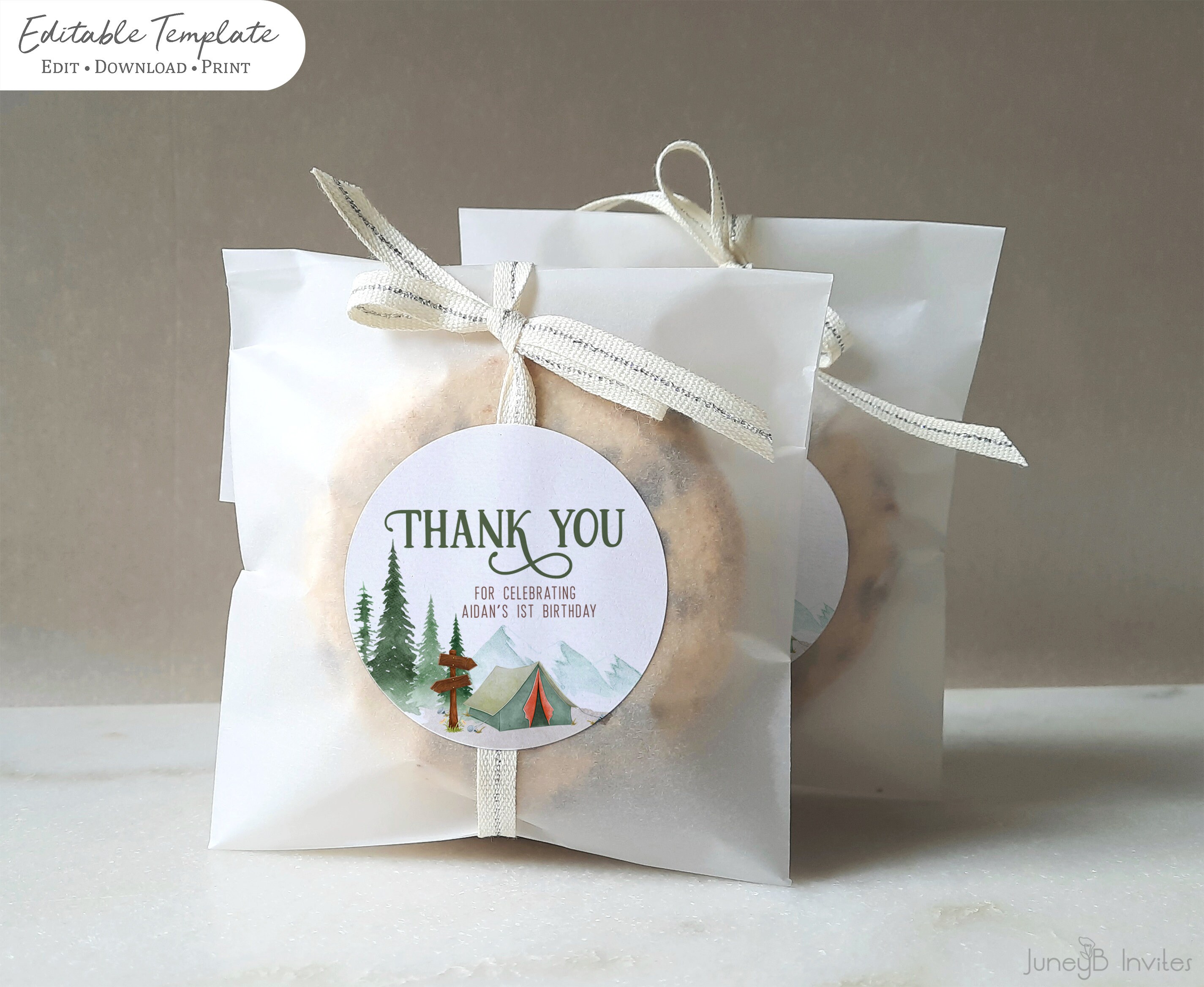 One Happy Camper First Birthday Favor Sticker Template | First Birthday ...