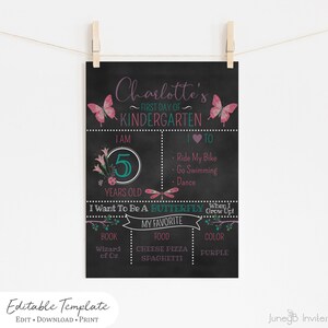 First Day of School Chalkboard Sign With Butterflies, Butterfly Theme ...