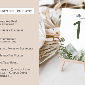 Adventure Begins Mountain Them Table Numbers Template | Watercolor ...