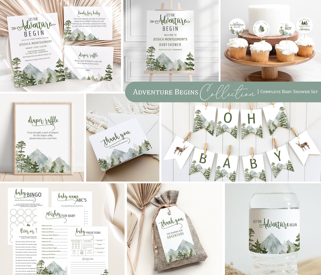 Let the Adventure Begin Baby Shower Bundle Woodland Shower Set Mountain ...