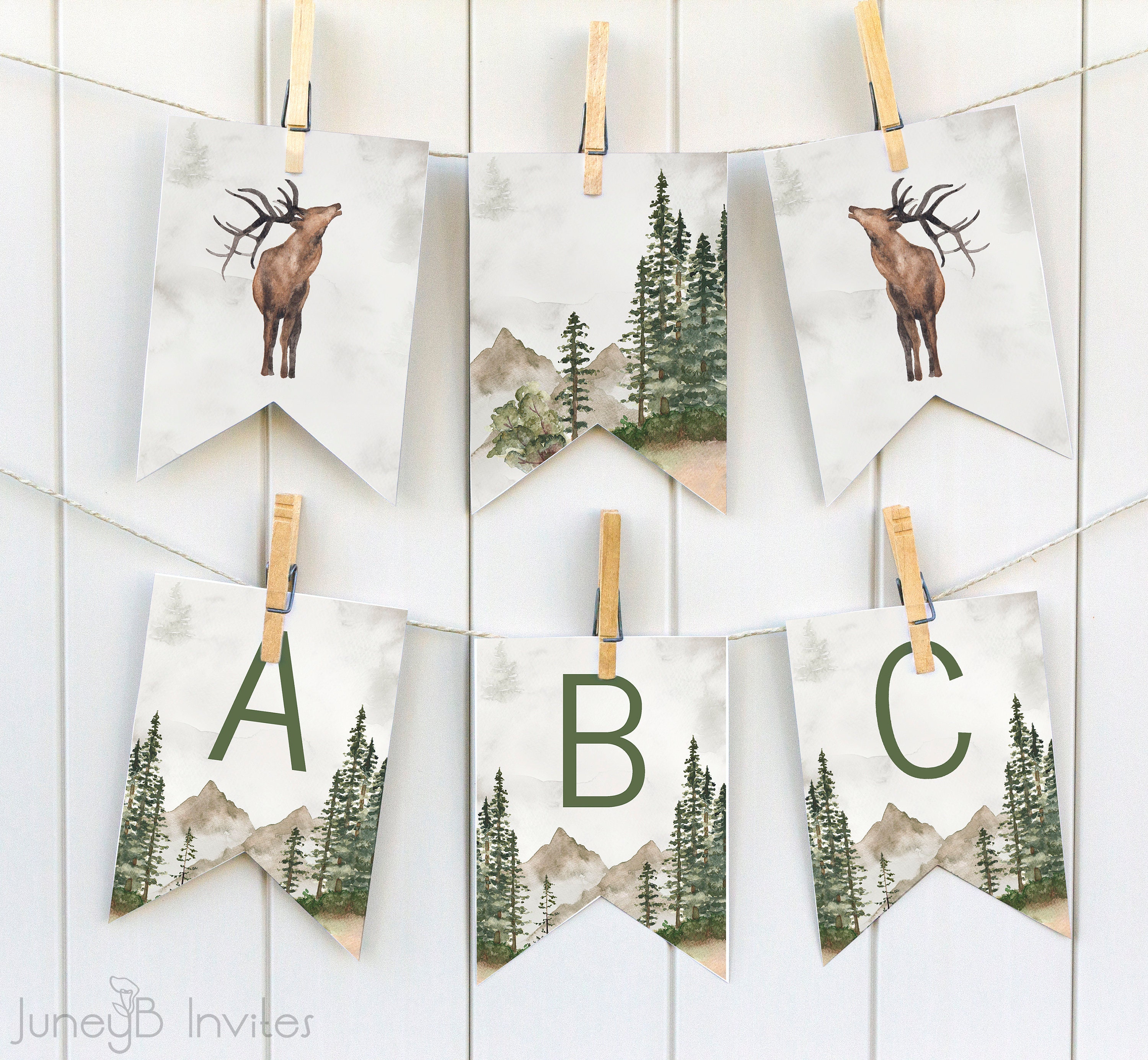 Watercolor Forest Baby Shower Banner | Mountain Adventure Theme ...