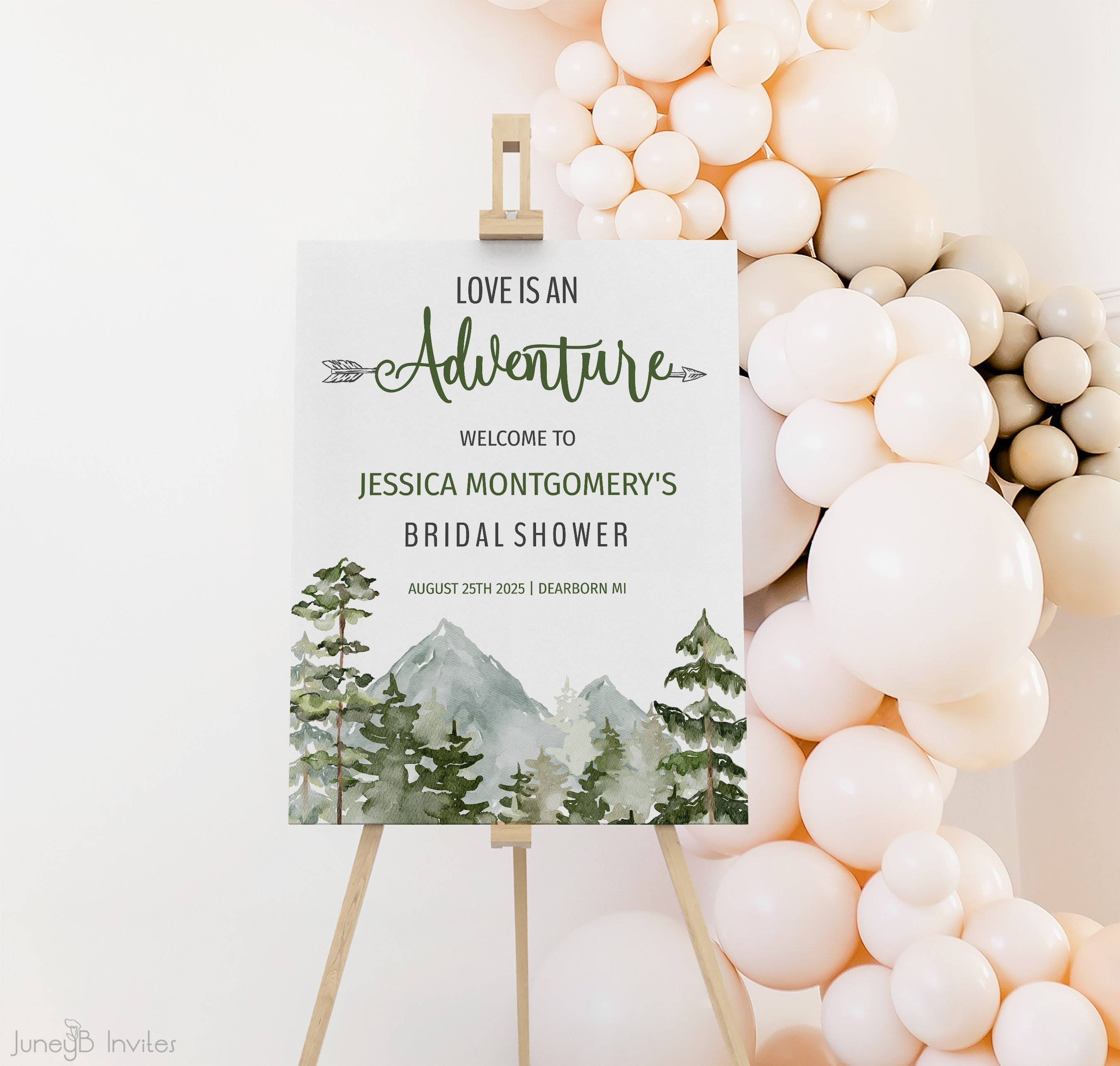Adventure Bridal Shower Welcome Sign | Watercolor Mountain Scene ...
