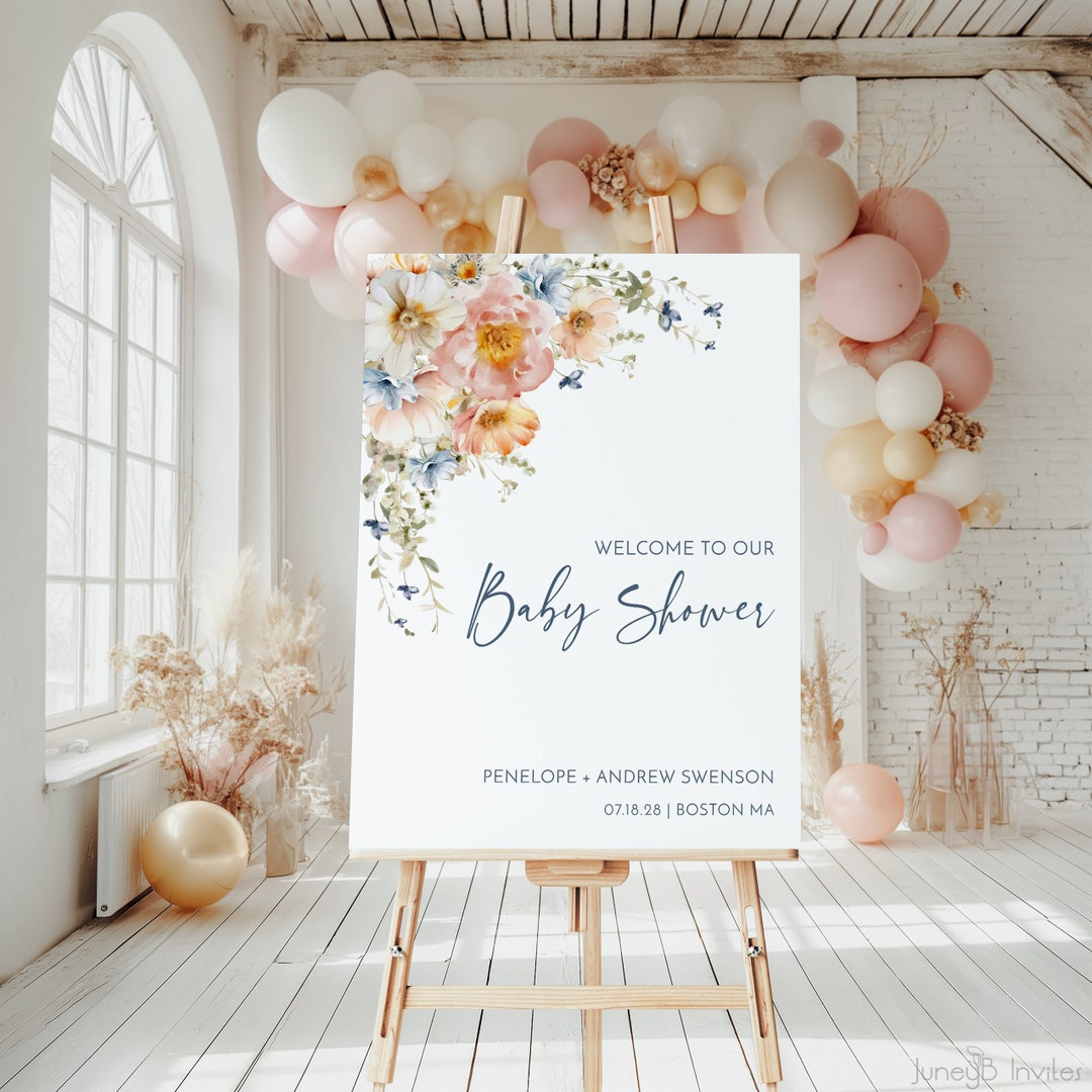 Summer Florals Baby Shower Welcome Sign Template | Custom Baby Shower ...