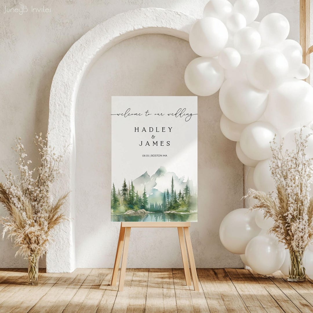 Watercolor Mountain Wedding Welcome Sign Template (digital Download) - Etsy