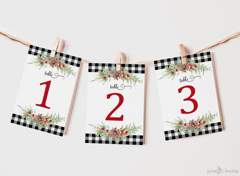 Christmas Table Numbers Template | Buffalo Plaid Christmas Dinner Table ...