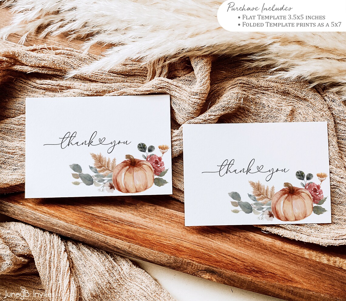 Fall Thank You Card | Pumpkin Baby Shower Thank You | Thank You Card ...