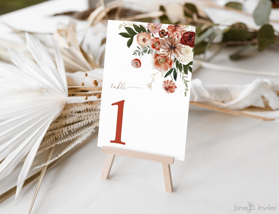 Fall Wedding Table Numbers | Floral Table Numbers | Fall Bridal Shower ...