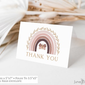 Boho Rainbow Baby Shower Invitation Set, Editable Template With Pink ...