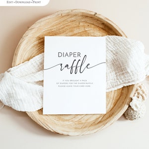 Minimalist Diaper Raffle Sign and Raffle Ticket | Script Diaper Raffle ...